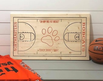 Personalized Engraved Wooden Basketball Court Sign sports | Etsy