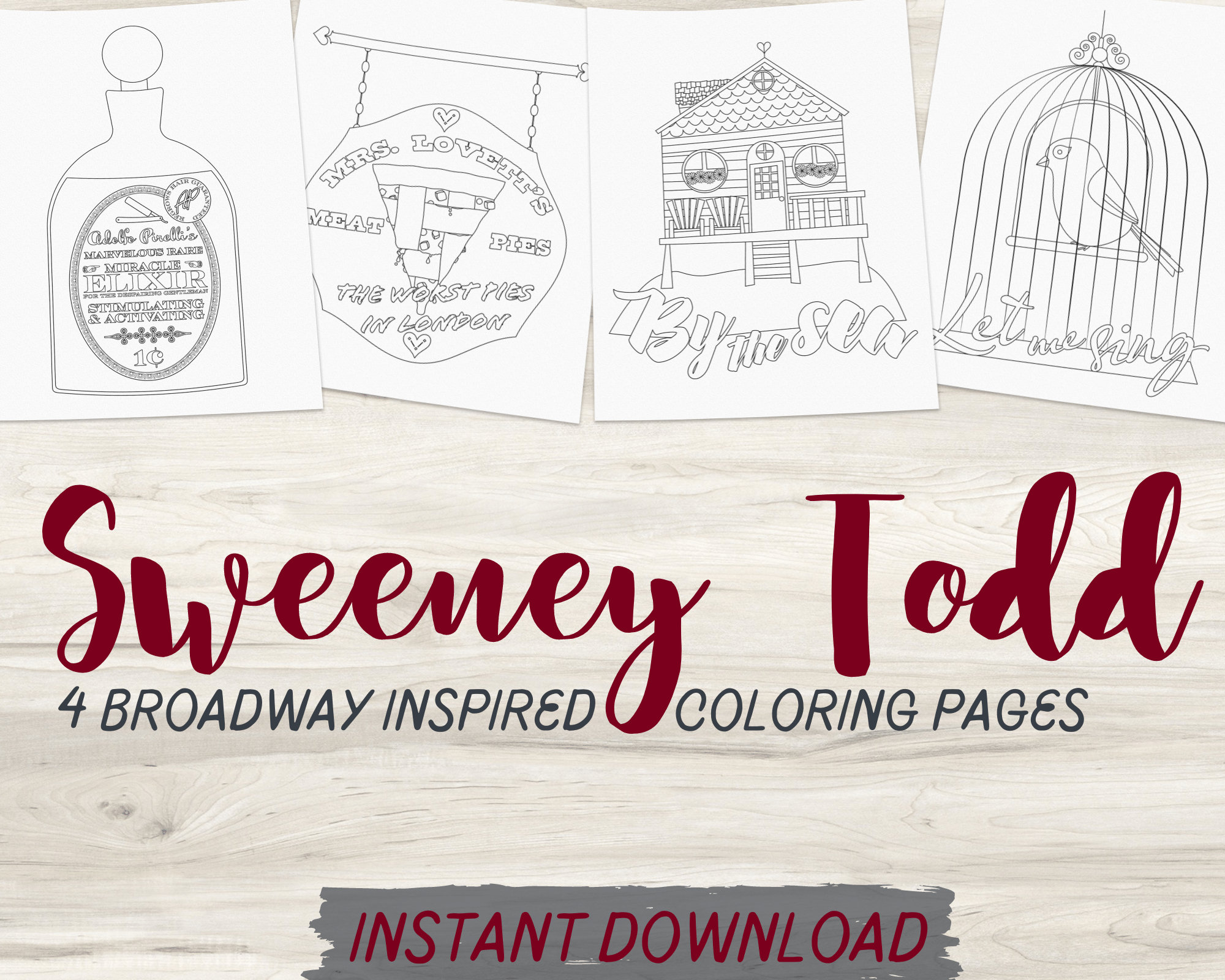 Sweeney Todd Inspired Coloring Page | Broadway Coloring Page | Adult ...