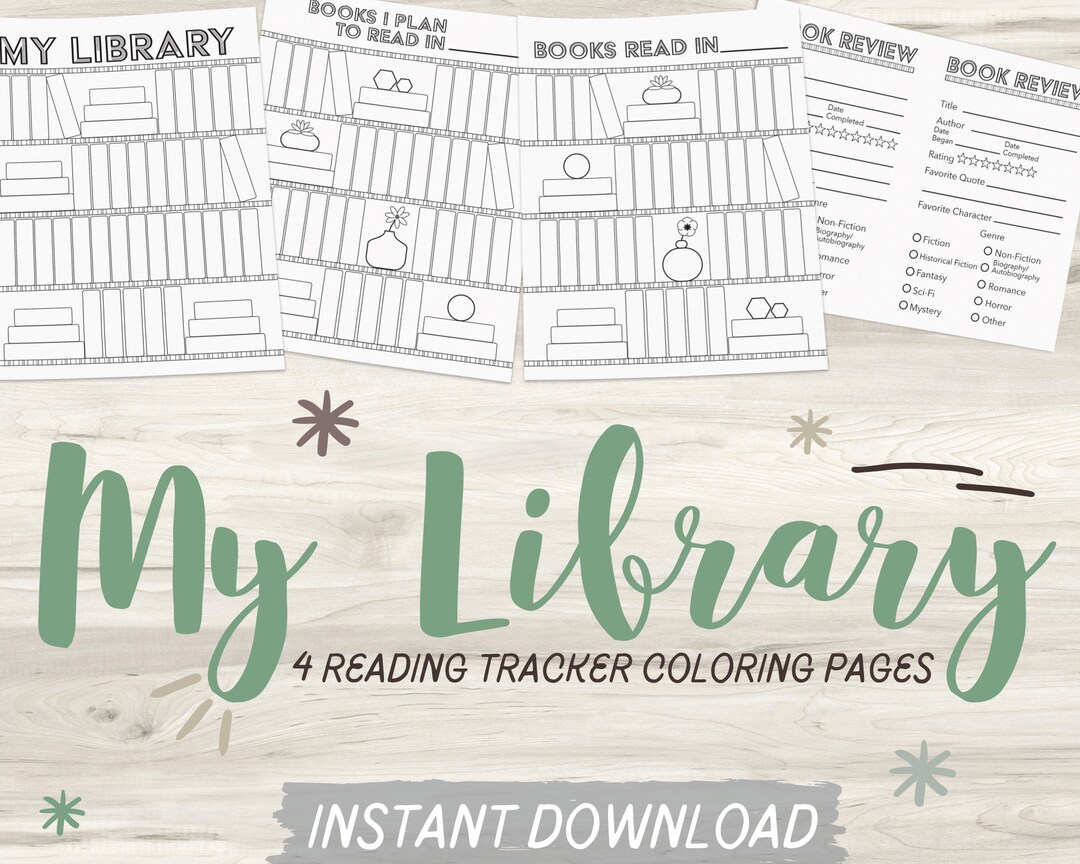 Personal Library Tracker Book Coloring Page Adult Coloring Page Instant ...