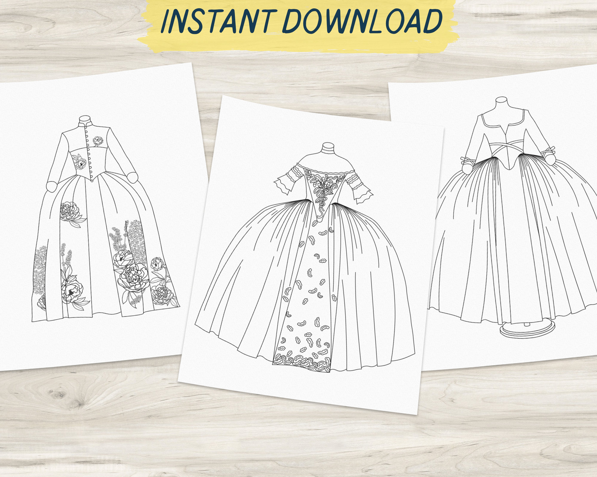 Outlander Claire Fraser Dress Inspired Coloring Pages | Book Coloring ...