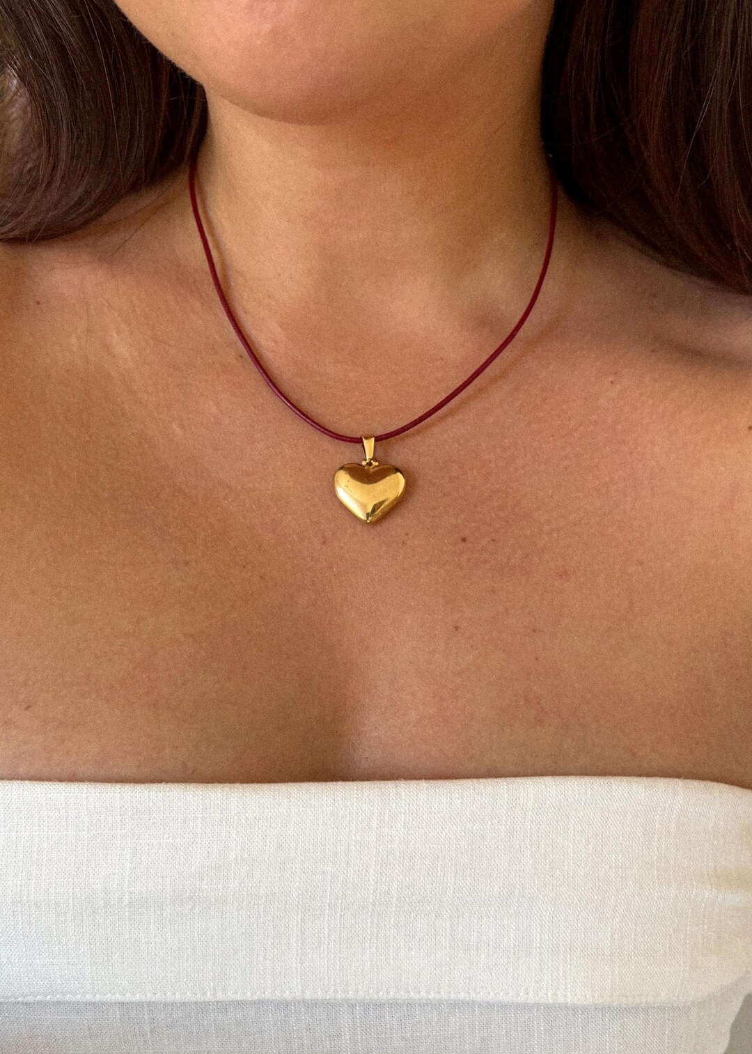 Black Cord Leather Choker Necklace With Heart Pendant Y2k Jewelry, String Choker Necklace With ...