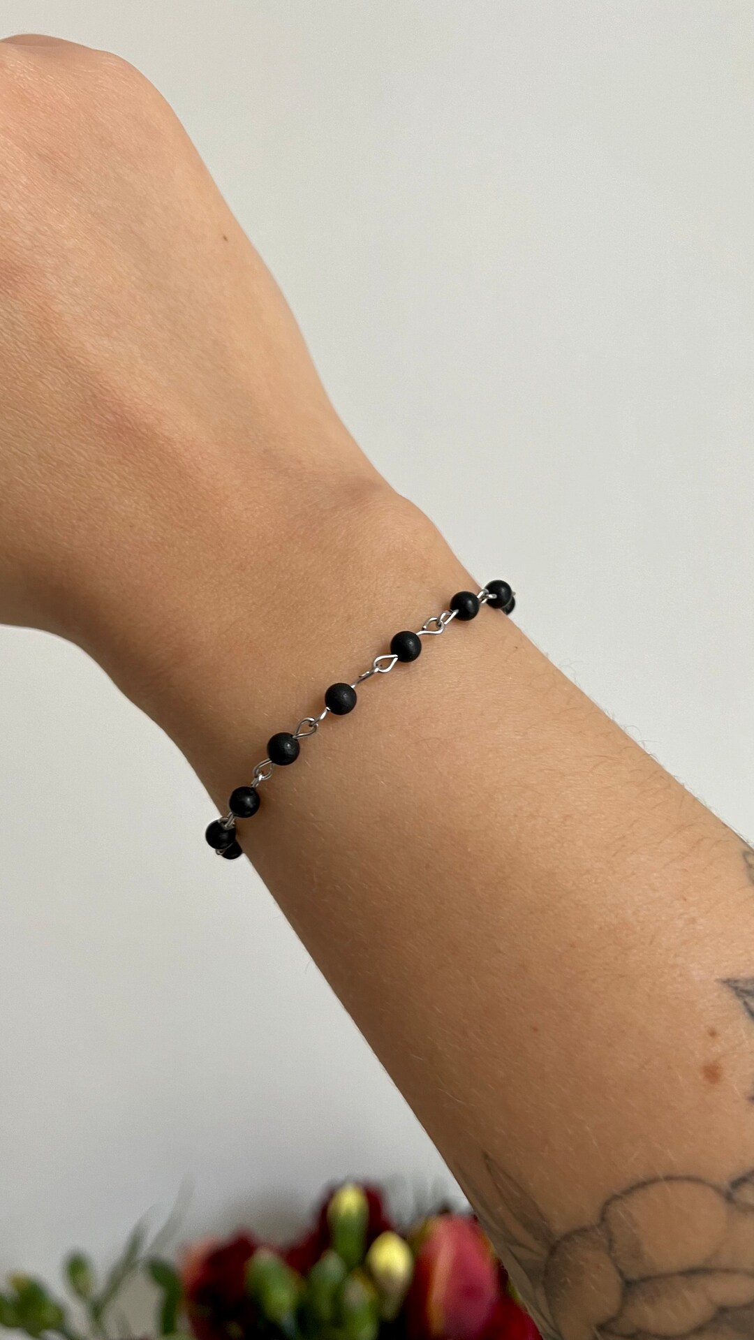 Silver Shungite Rosary Beaded Bracelet, Custom Personalized Gemstone ...