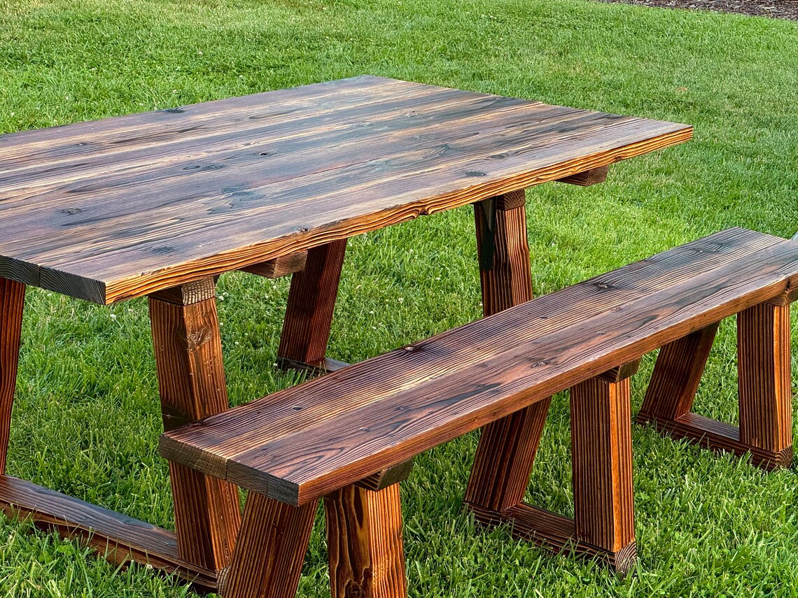 Burnt Finish Redwood Benches for Outdoor Dining Table - Etsy