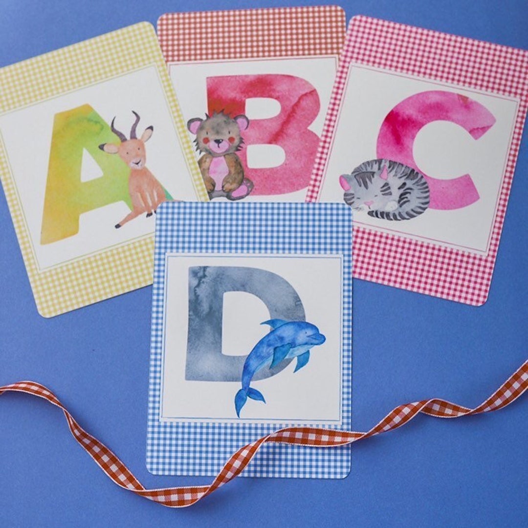 ABC Flash Cards / Alphabet/ Animals /gingham - Etsy