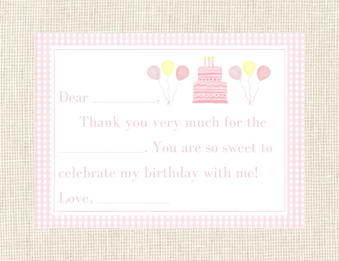 Personalized Thank You Birthday Cards / Gingham Stationery / Girls Note ...
