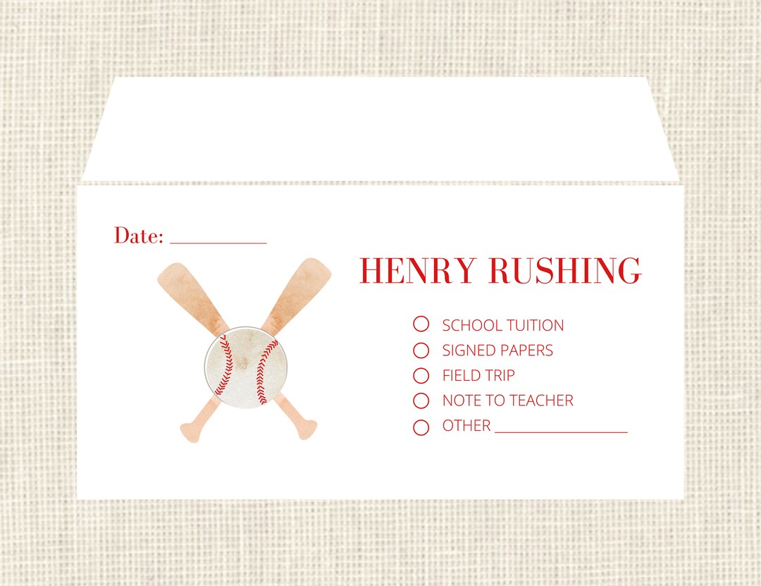 Personalized Envelopes School - Set of 25 - Baseball - Envelopes for ...