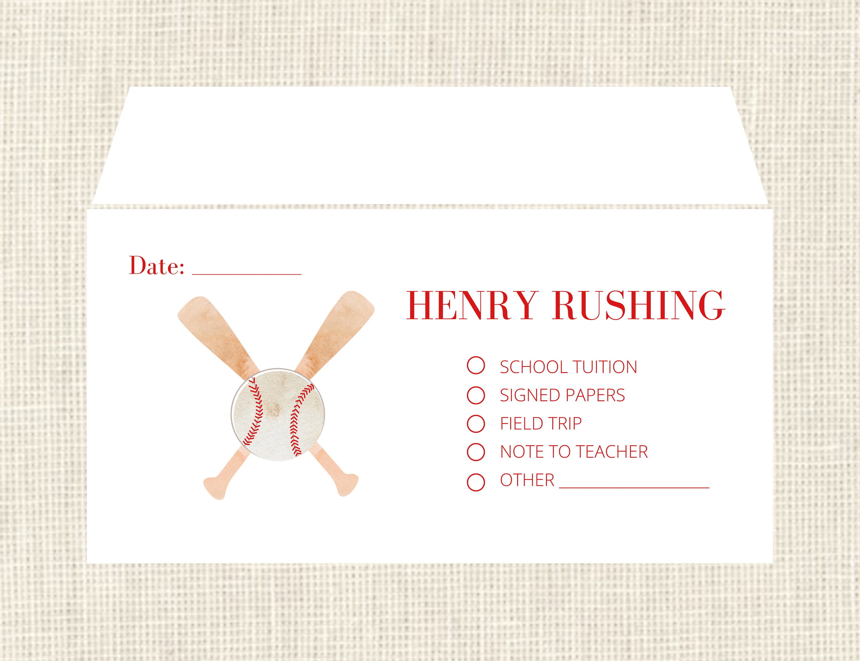 Personalized Envelopes School - Set of 25 - Baseball - Envelopes for ...
