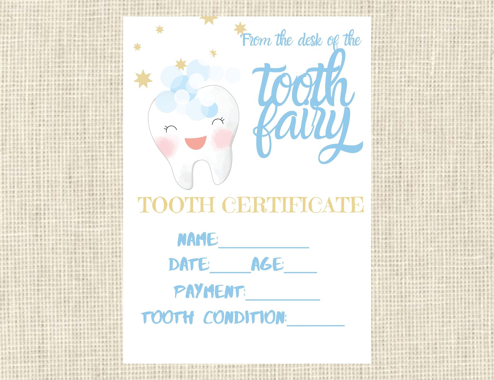 Tooth Fairy Receipt / Tooth Certificate / First Tooth Loss / Pink and ...