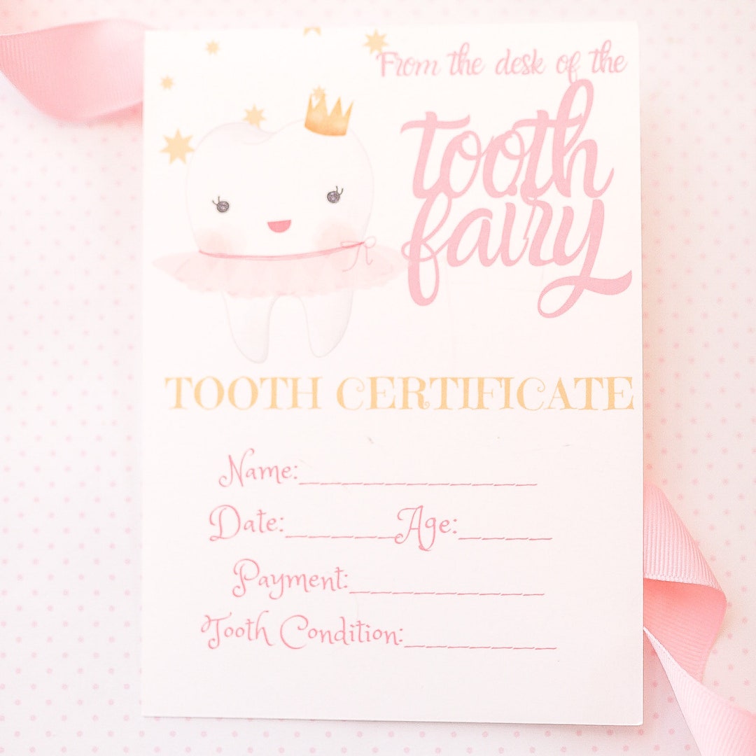 Tooth Fairy Receipt / Tooth Certificate / First Tooth Loss / Pink and ...