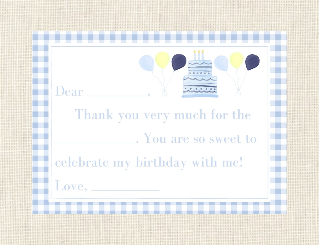 Personalized Thank You Birthday Cards / Gingham Stationery / Girls Note Cards / Envelopes - Etsy