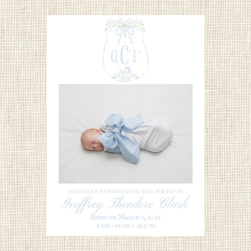 PRINTABLE Birth Announcement Baby Boy Monogrammed Crest - Etsy