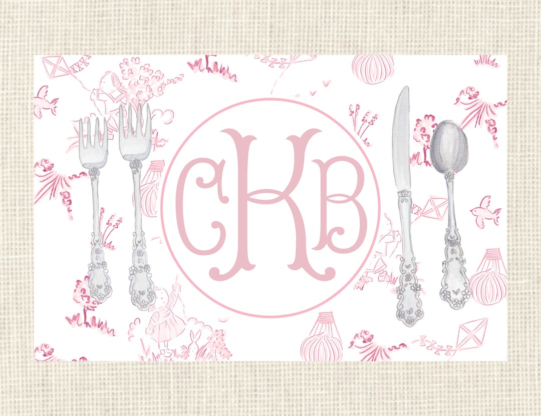 Toile Personalized Monogram Place Setting Placemat Spring Design - Etsy