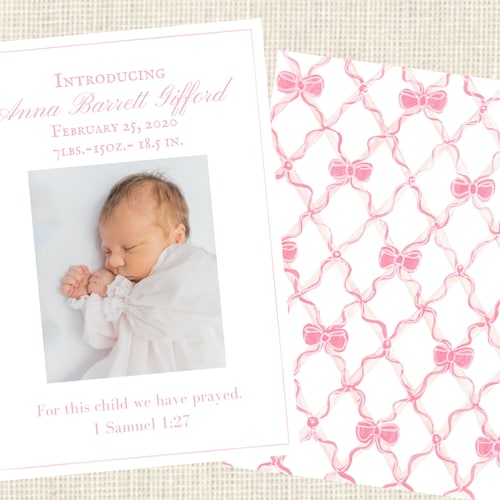 Watercolor Pink Floral Crest Birth Announcement Two Sided - Etsy
