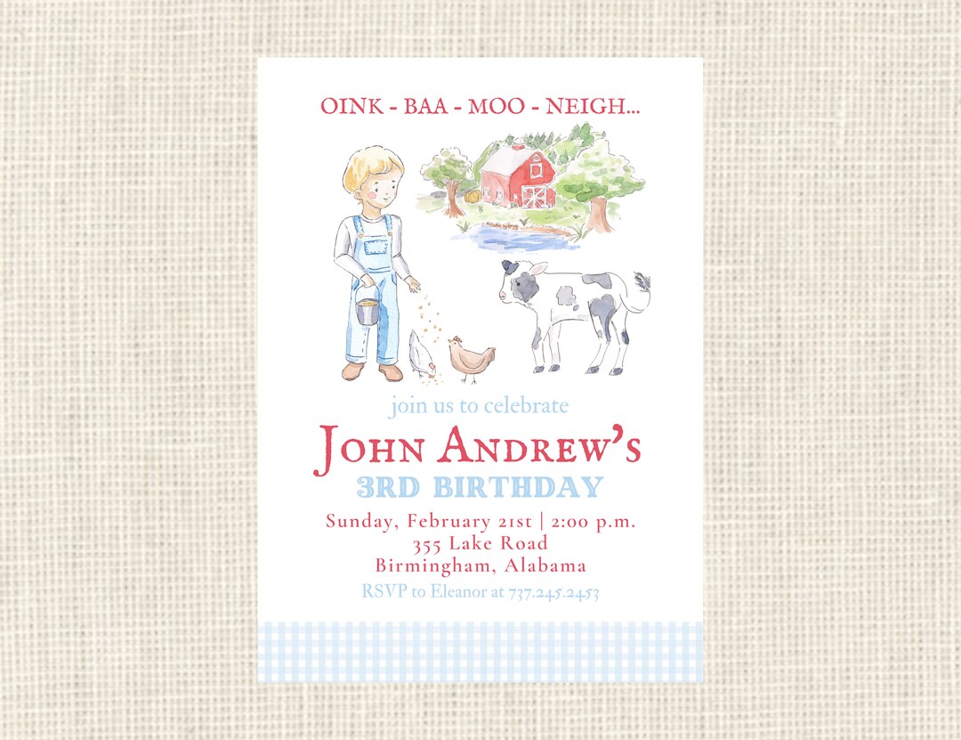 Watercolor Farm Birthday Invitations - Etsy