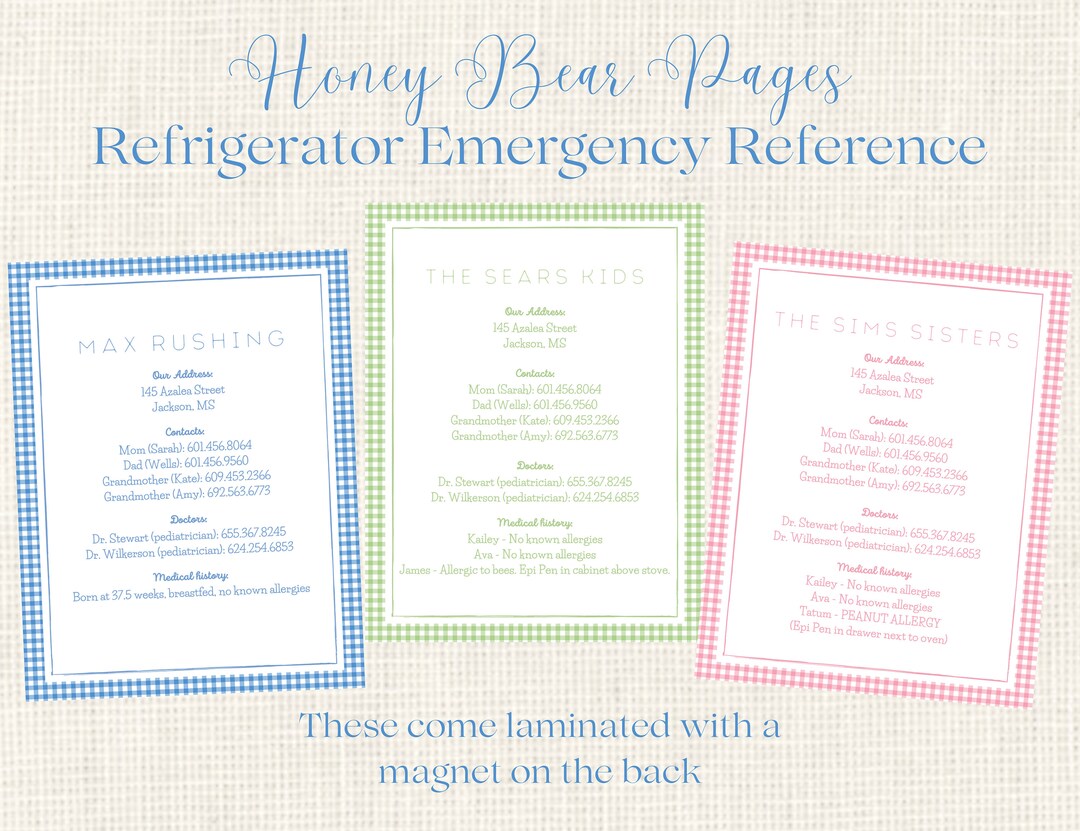 Emergency Reference Card for Refrigerator / Babysitter Note - Etsy