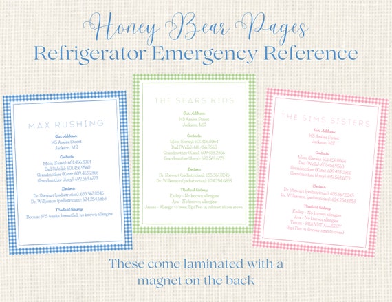 Emergency Reference Card for Refrigerator / Babysitter Note - Etsy