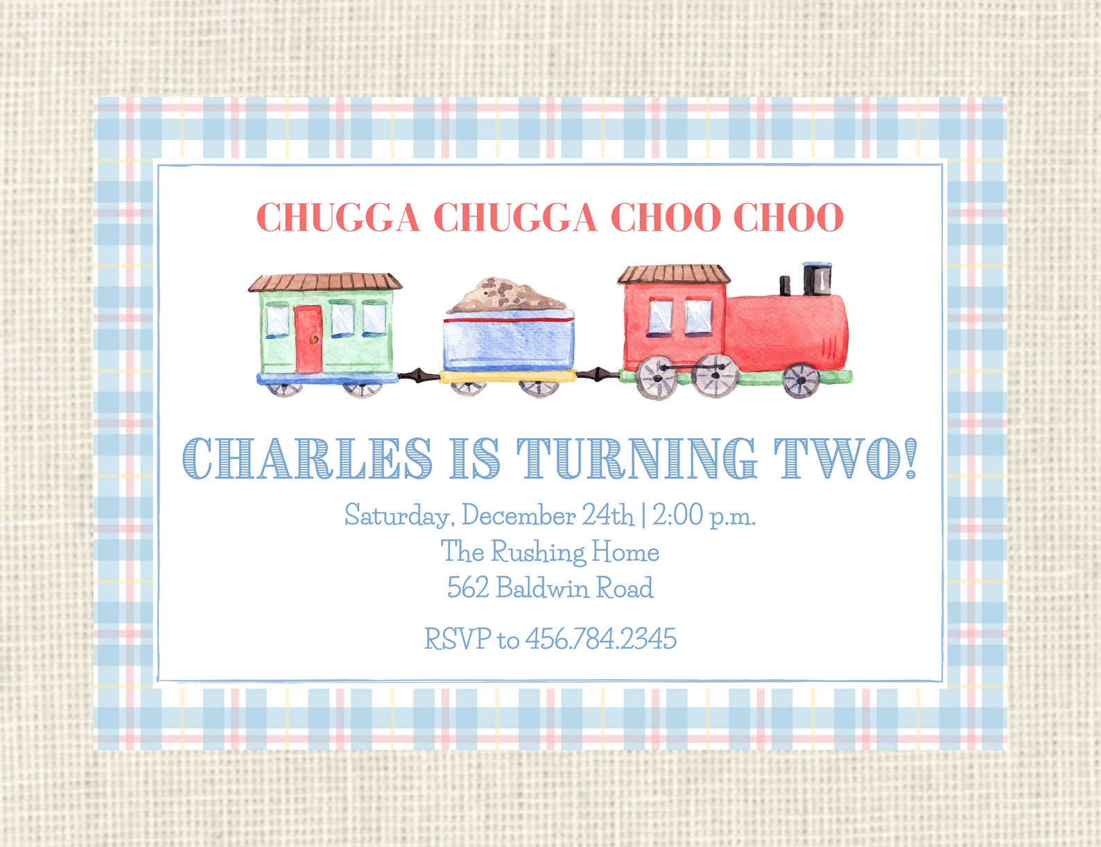 Watercolor Train Birthday Invitation | Etsy