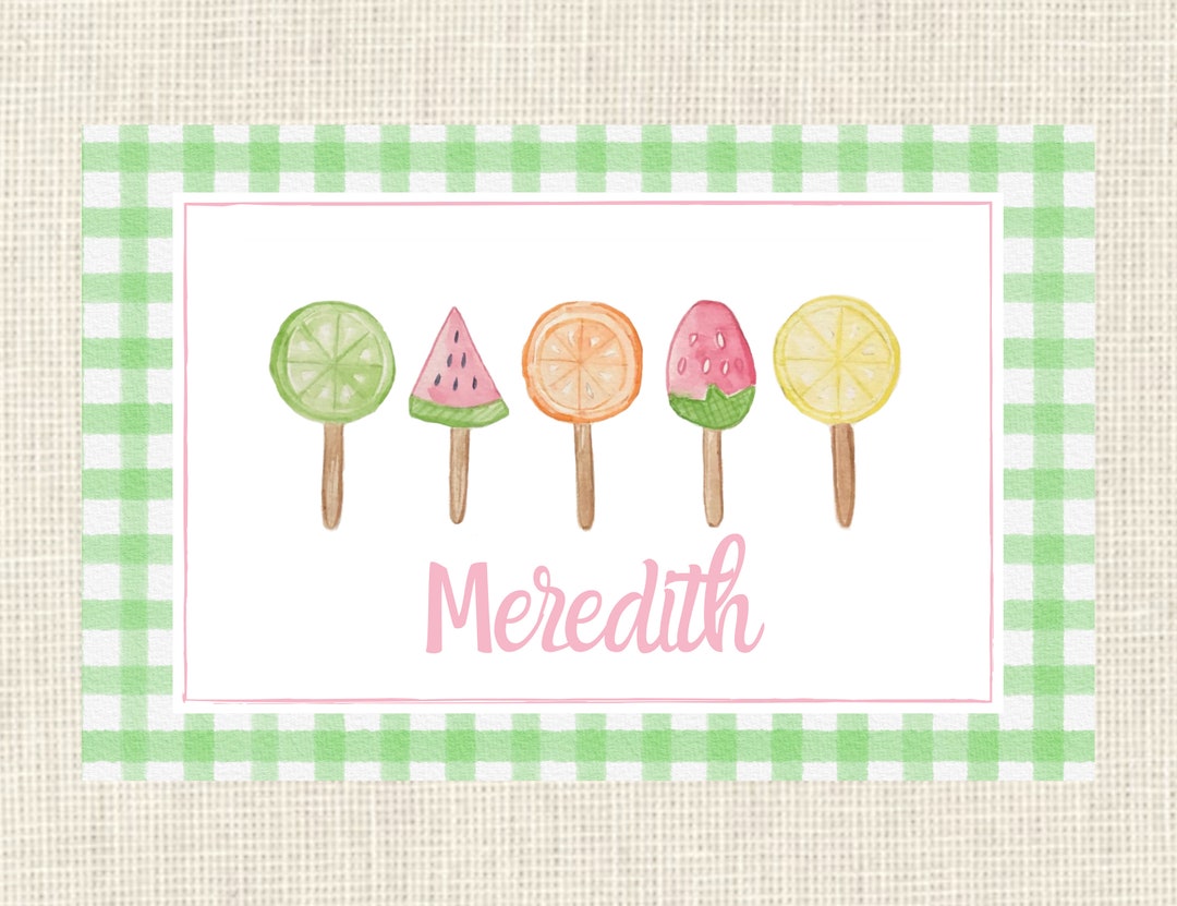Personalized Popsicle Summertime Watercolor Laminated Placemat - Etsy