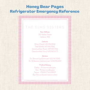 Emergency Reference Card for Refrigerator / Babysitter Note - Etsy