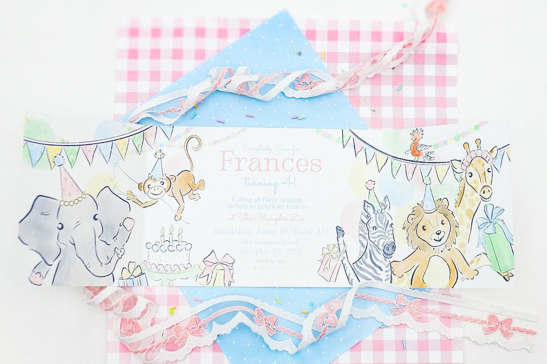 Party Animals Zoo Birthday Invitation / / Watercolor Zoo Birthday ...