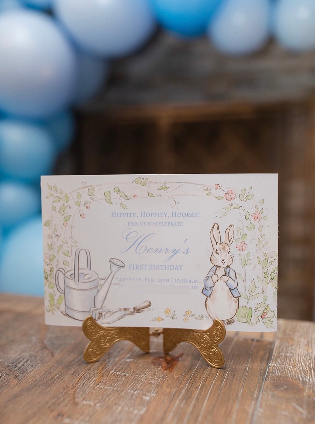 Peter Rabbit Birthday Invitation / Bow / Watercolor Boy, Rabbit Themed ...