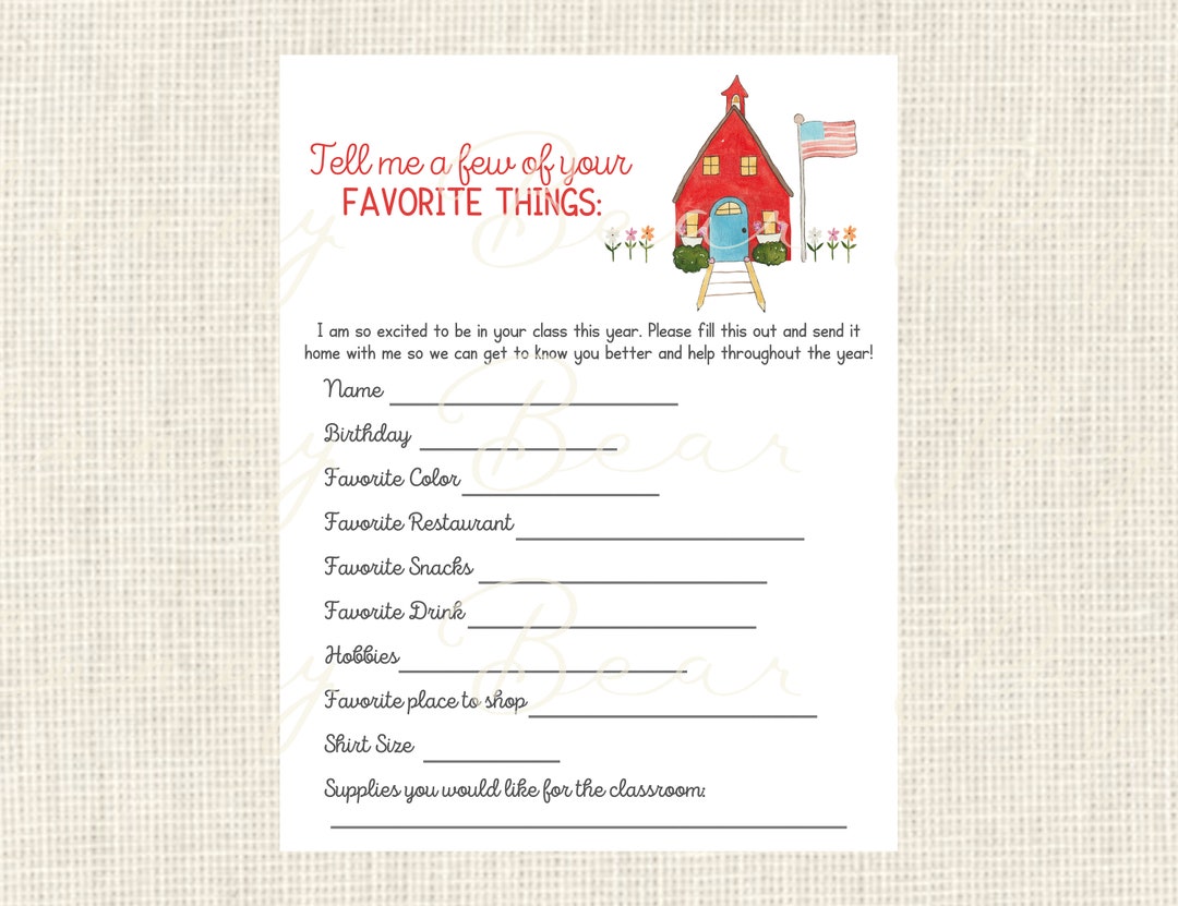 Teacher Questionnaire / Back to School / Teacher Appreciation / All ...