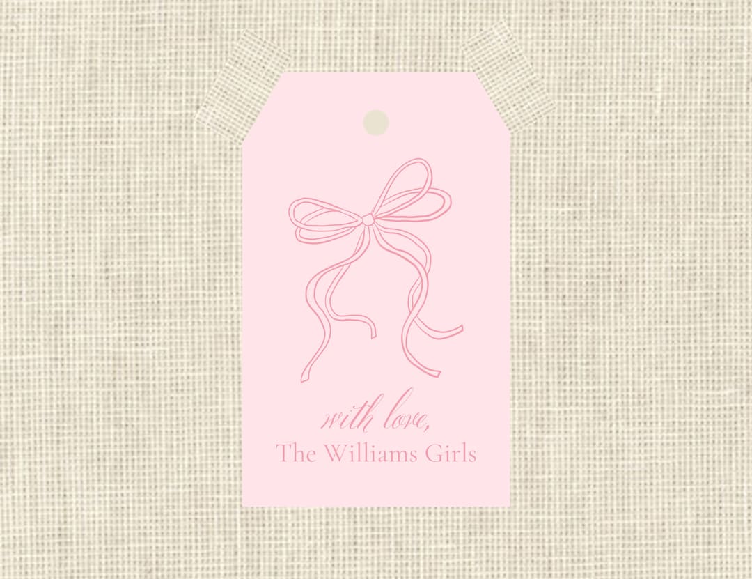 Bow Personalized Gift Tags/ Pink / Bow Party Tags / Happy Birthday Tags ...
