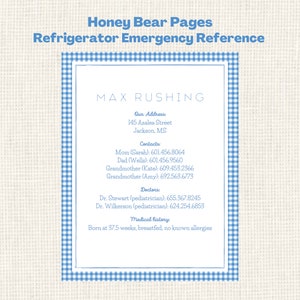 Emergency Reference Card for Refrigerator / Babysitter Note - Etsy Israel