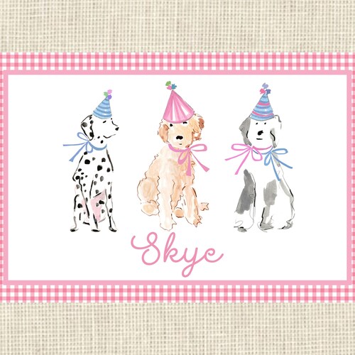 Watercolor Pink Party Dog Heads Digital Clip Art Set Instant | Etsy