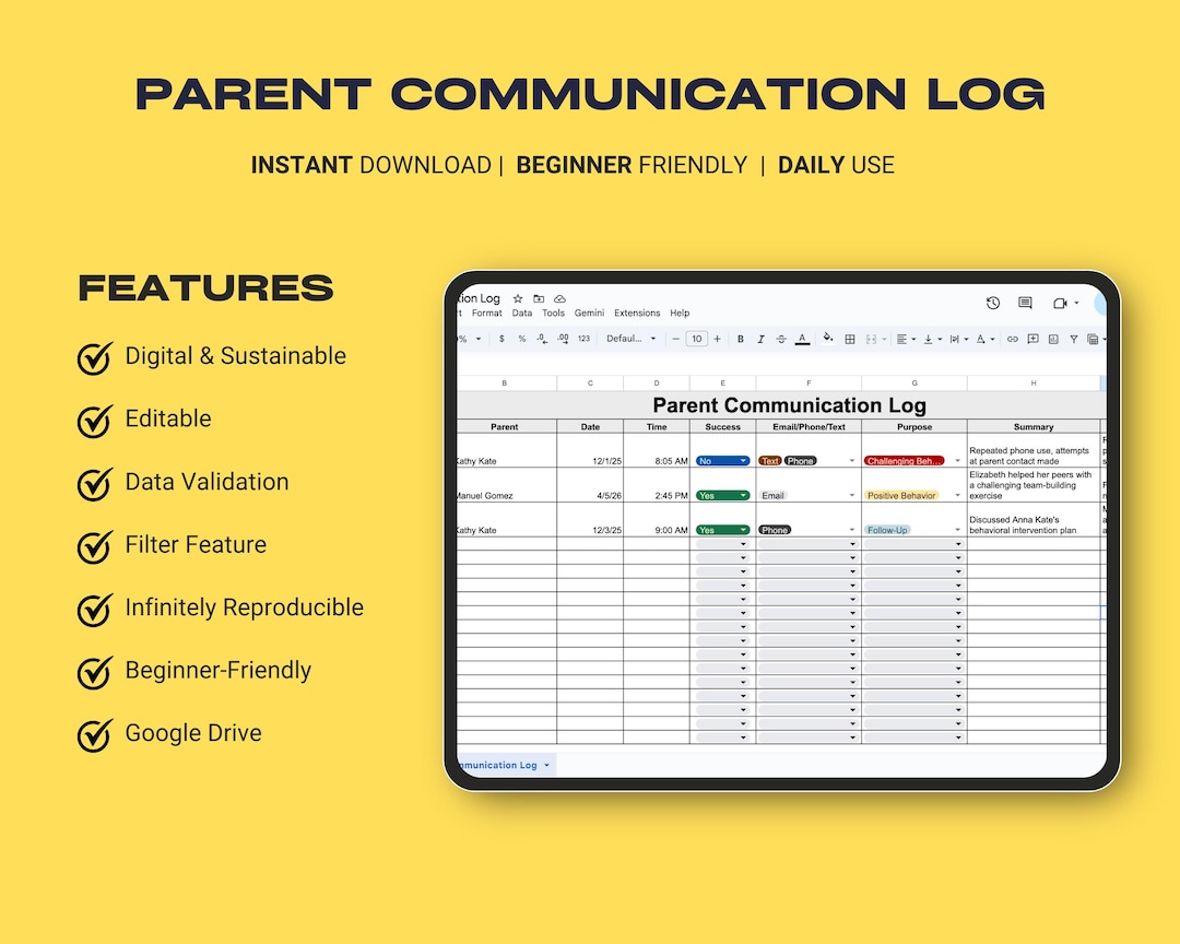 Editable Parent Contact Log Google Sheets | Teacher Parent ...