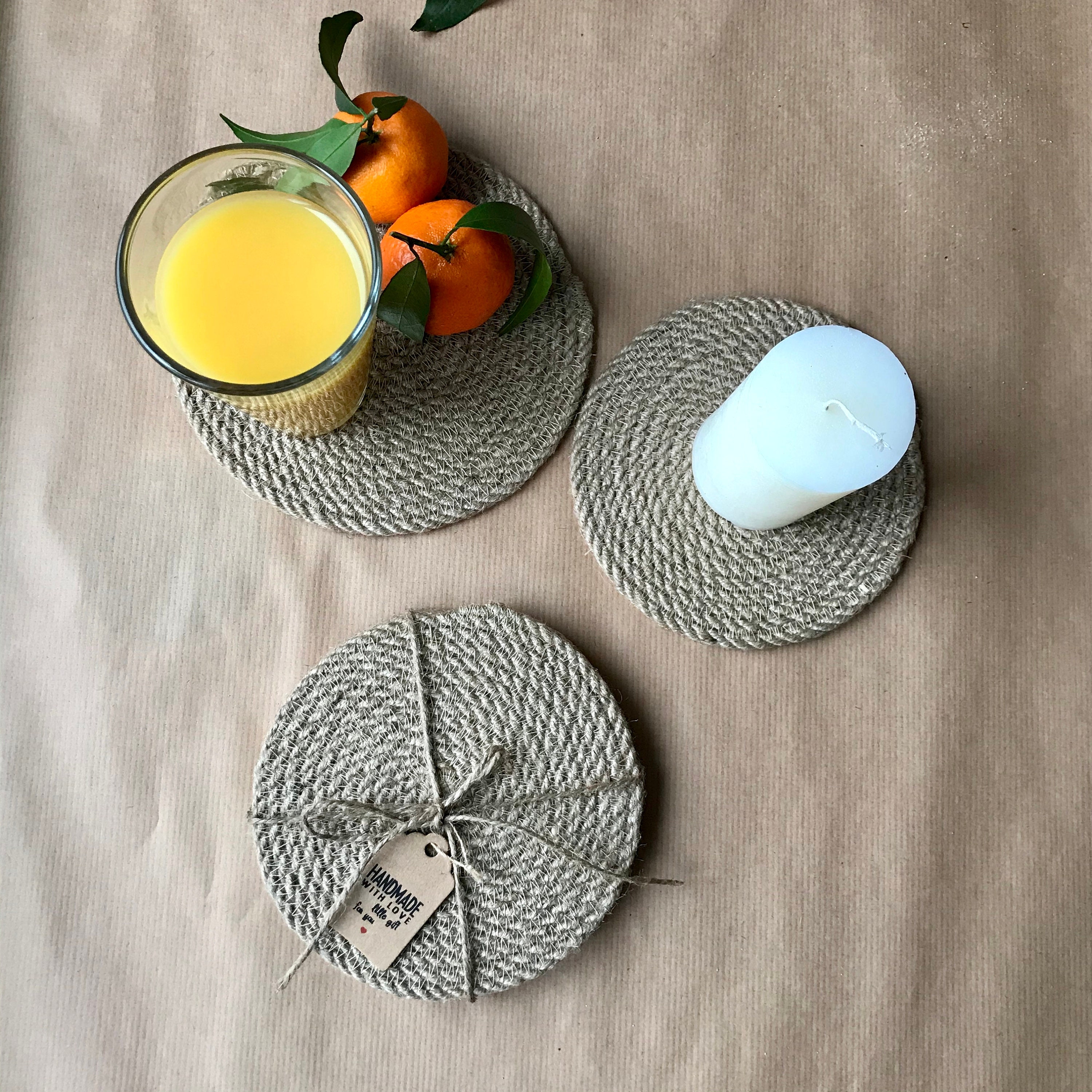 Jute Rope Rustic Coasters Natural Jute Coasters - Etsy