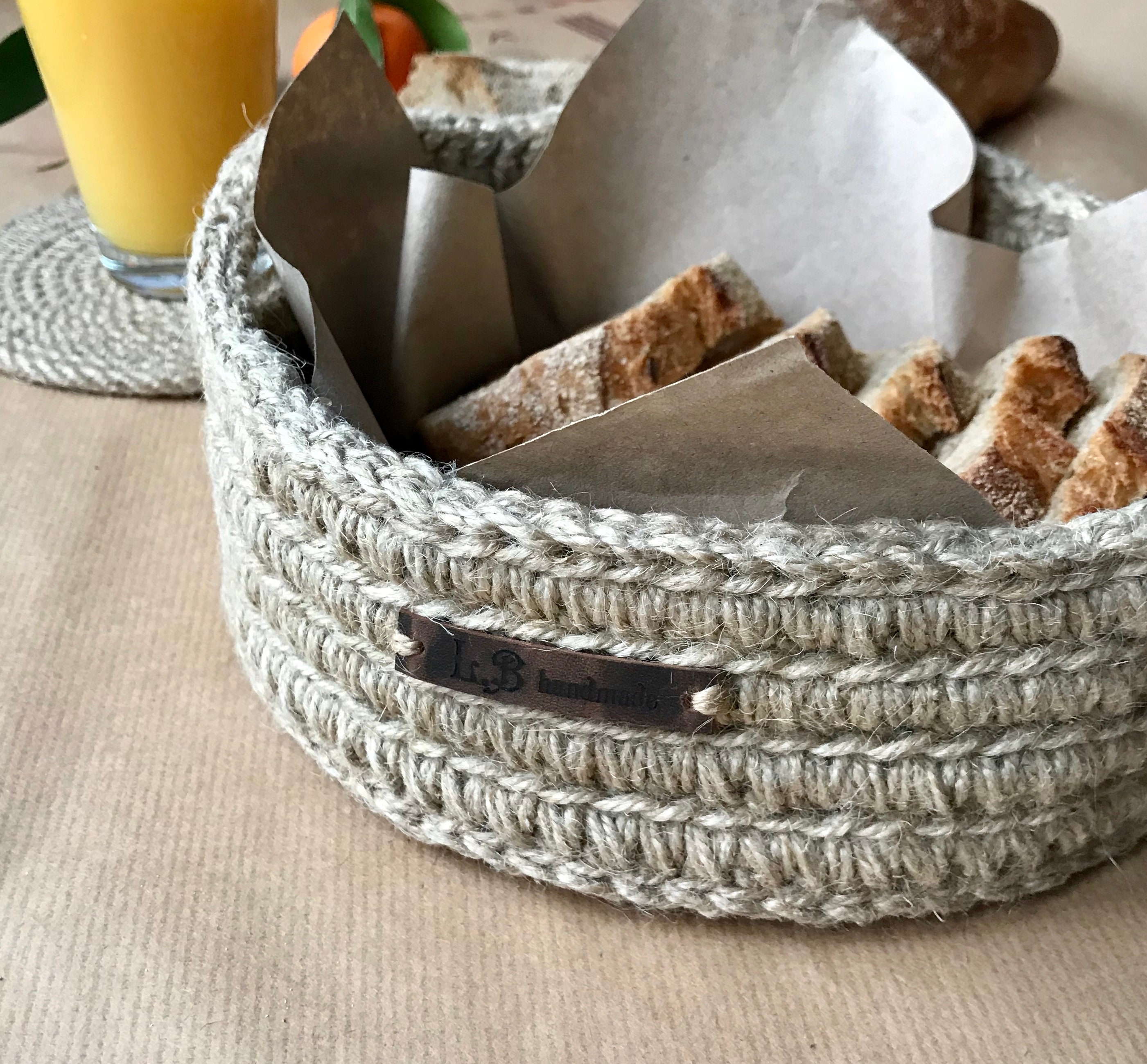 Jute Rope Rustic Round Basket with Handles Jute tray for | Etsy