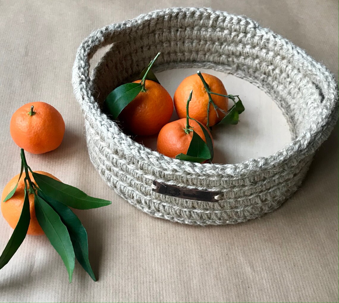 Jute Rope Rustic Round Basket With Handles Jute Tray for | Etsy