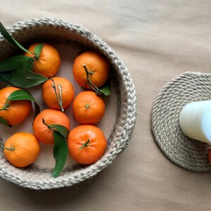Jute Rope Rustic Round Basket With Handles Jute Tray for | Etsy