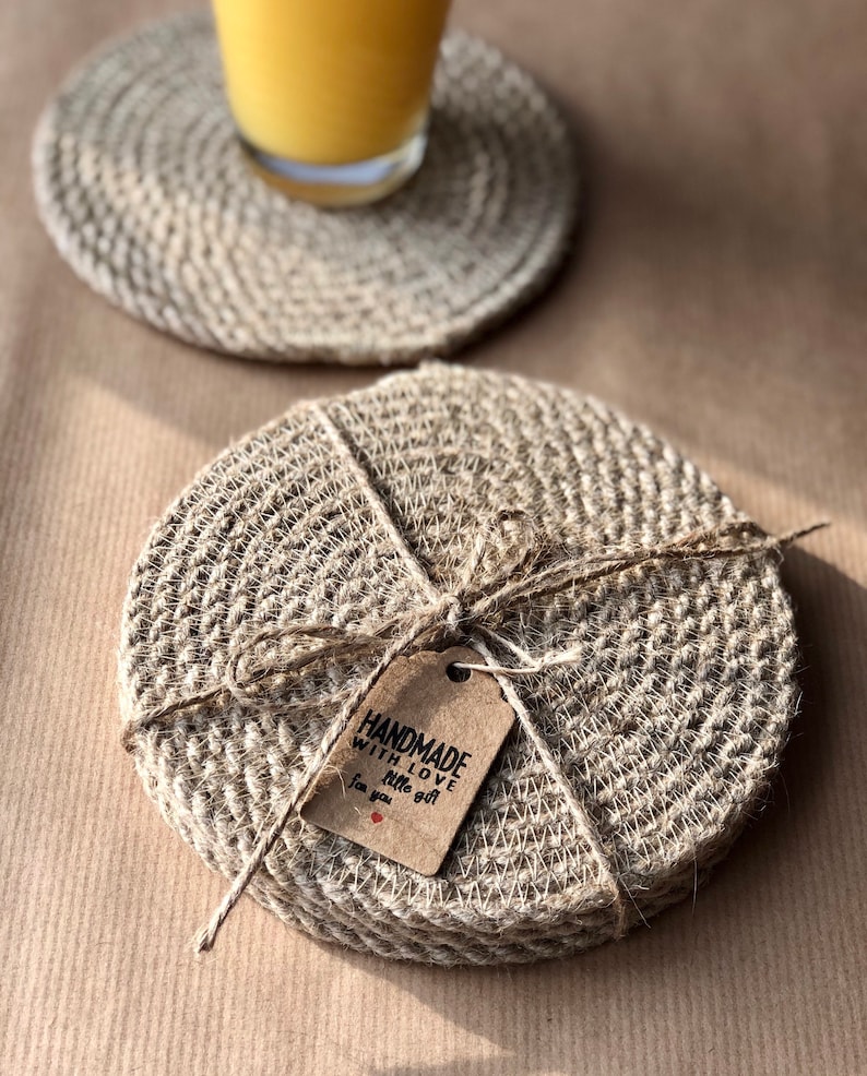 Jute Rope Rustic Coasters, Natural Jute Coasters - Etsy
