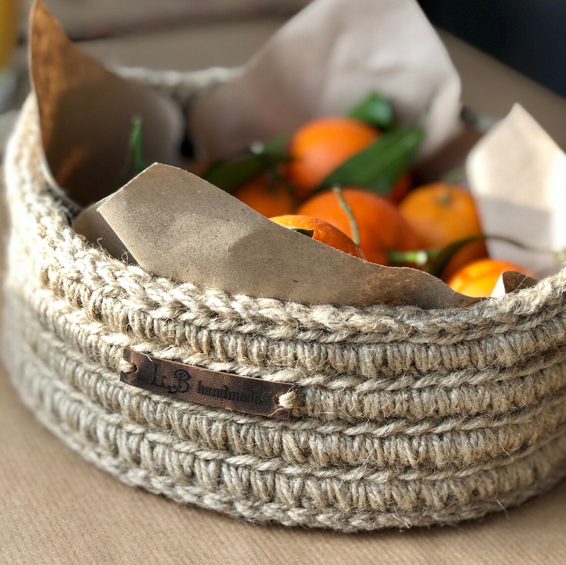Jute Rope Rustic Round Basket With Handles Jute Tray for | Etsy