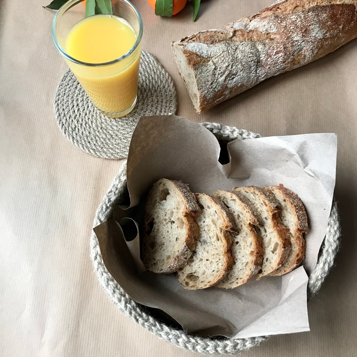 Jute Rope Rustic Round Basket With Handles Jute Tray for | Etsy