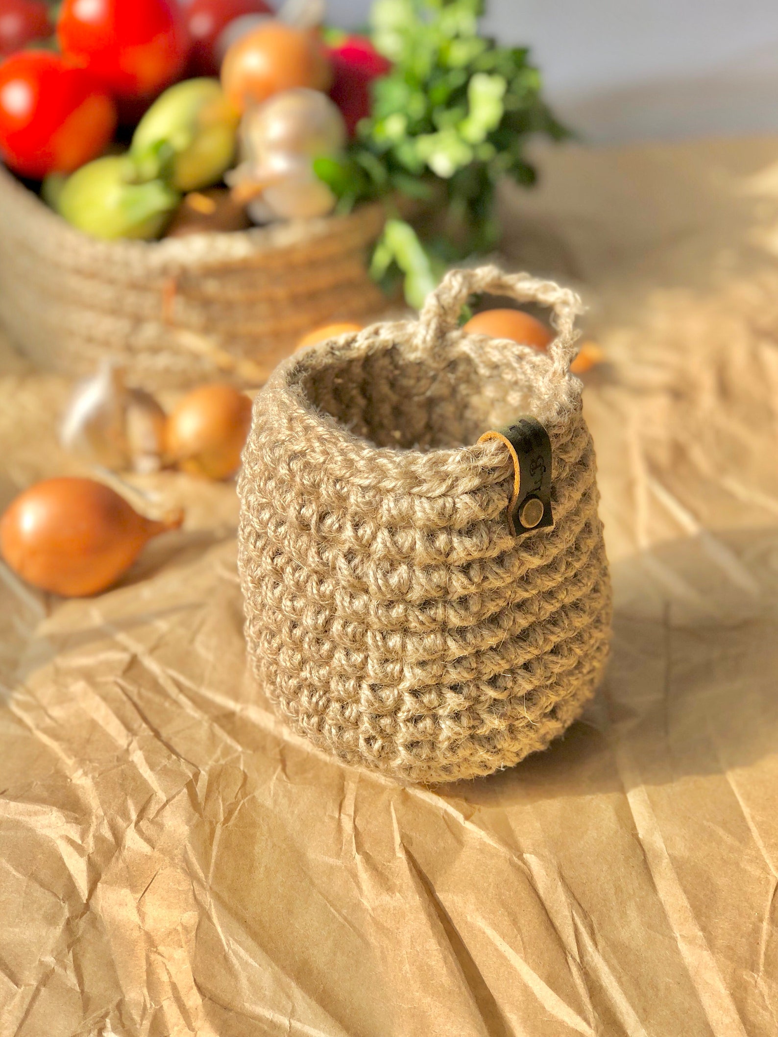 Jute Rustic Storage Basket Eco friendly Jute Hanging Basket | Etsy