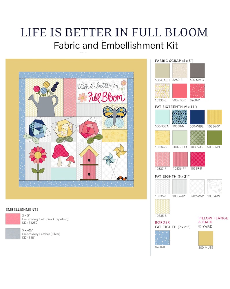 Life is Better in Full Bloom Fabric Kit and Embellishments for - Etsy
