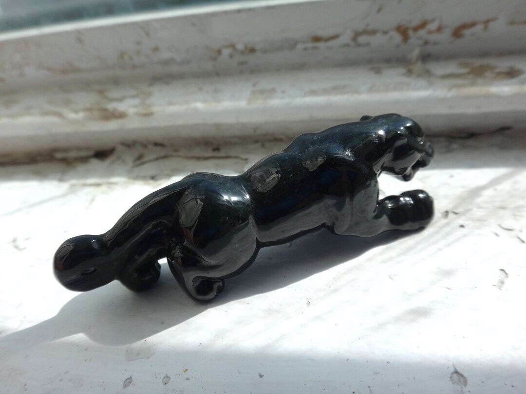 Natural Genuine A Jadeite Ink Jade Black Leopard Decoration Statue or ...