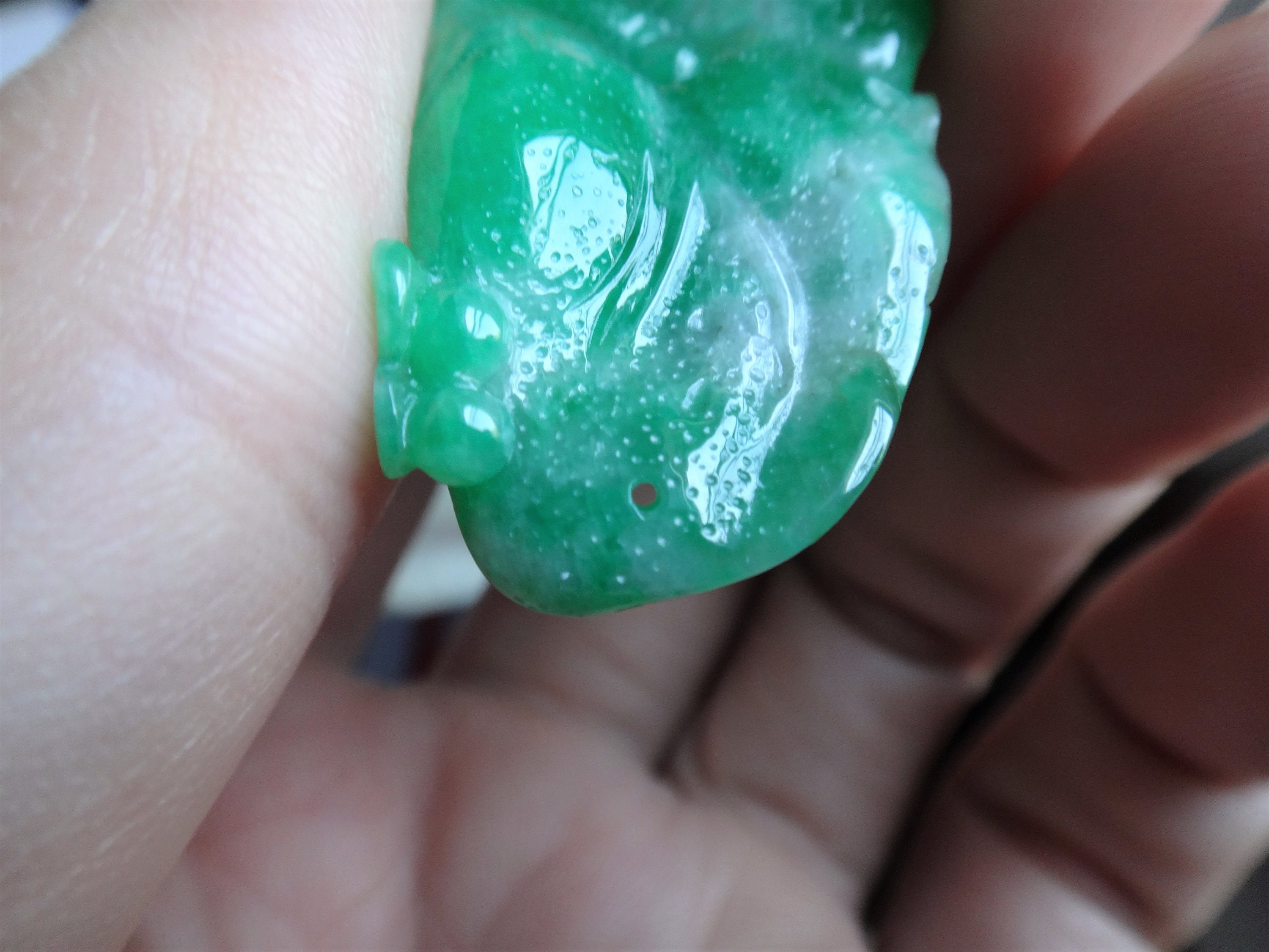 Natural Genuine A Jadeite Jade Emblem Sun Green Egret Bird With Fish ...