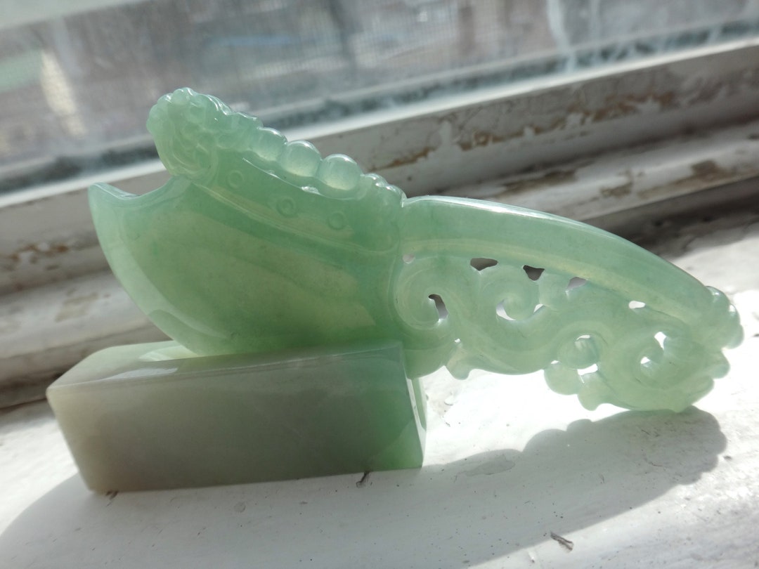 Natural A Jadeite Icy Full Green Dragon Knife Sword Pendant Decoration ...