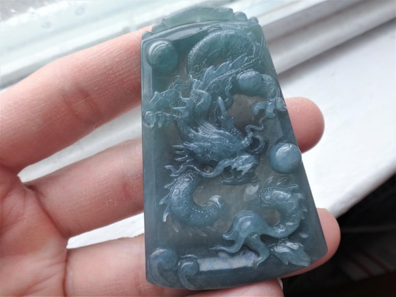 Natural Genuine A Jadeite Jade Blue Green Dragon Pendant | Etsy