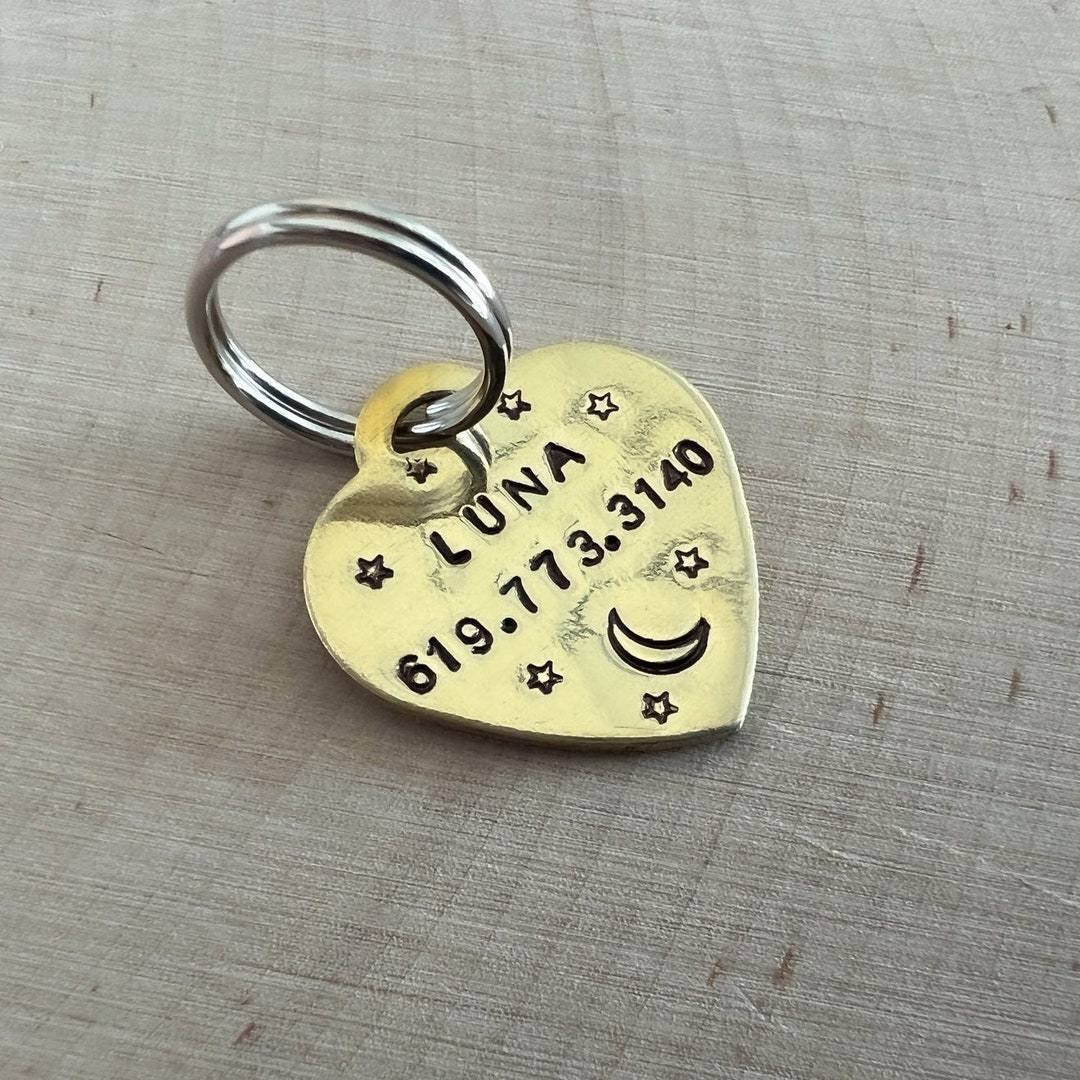 Custom Gold Heart Pet ID Tag: Hand Stamped for Dogs & Cats. - Etsy
