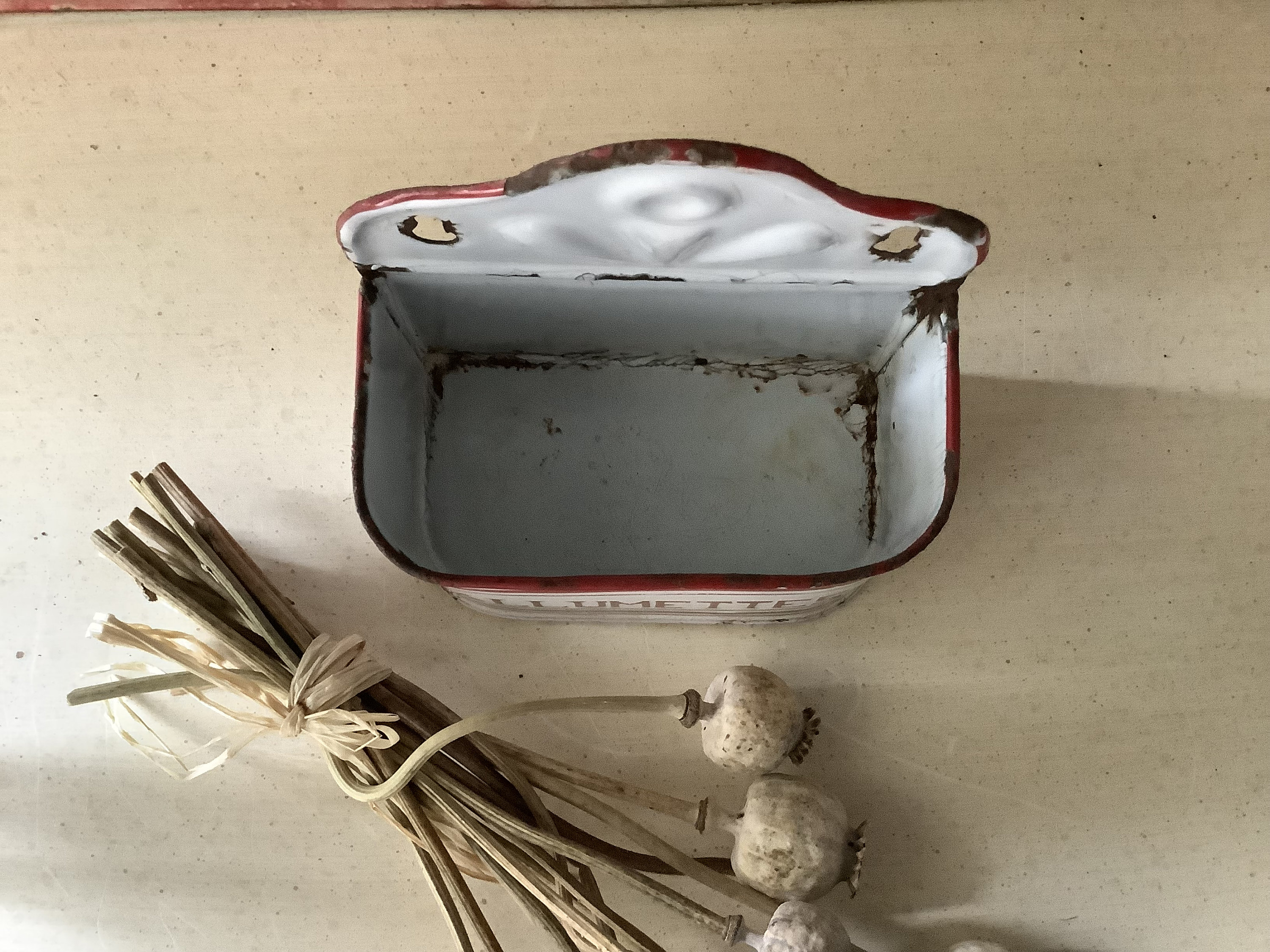 French Enameled Matchbox: Rustic Kitchen Utensil Holder - Etsy