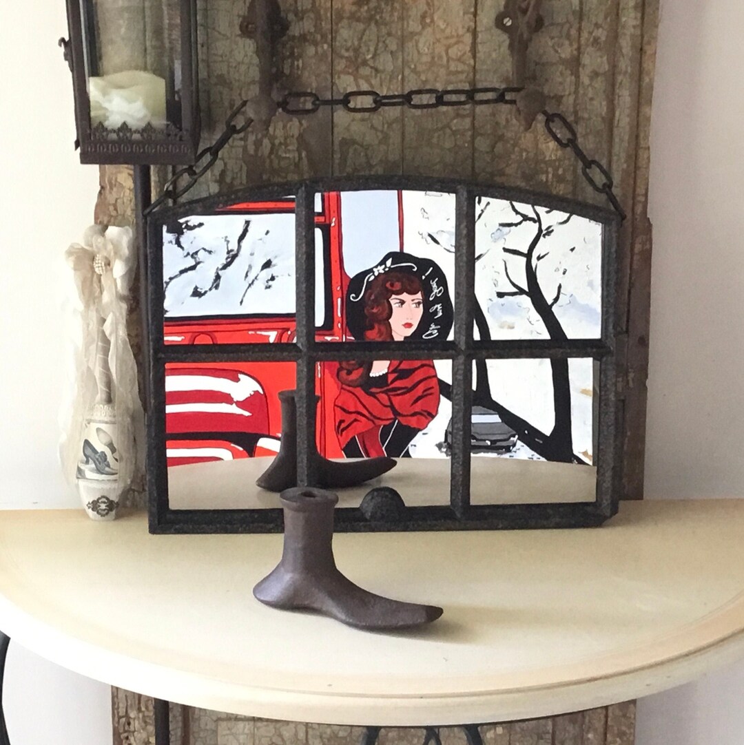 Cast Iron Glass Mirror, Hanging Mirror, Industrial Style Mirror, Home ...