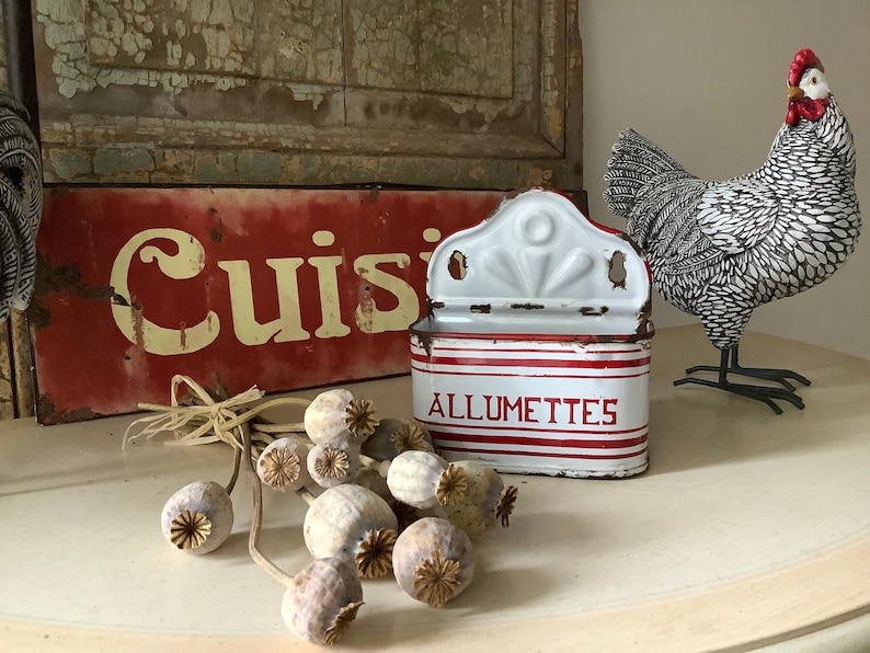 French Enameled Matchbox: Rustic Kitchen Utensil Holder - Etsy