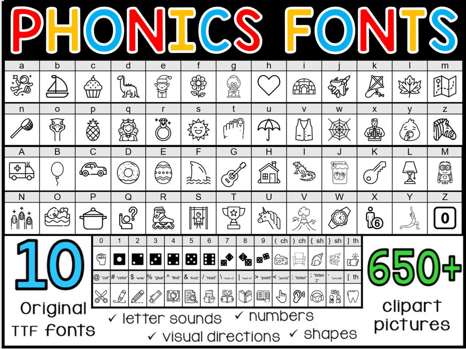 Font Bundle - 10 Phonics Clip Art Fonts - Etsy