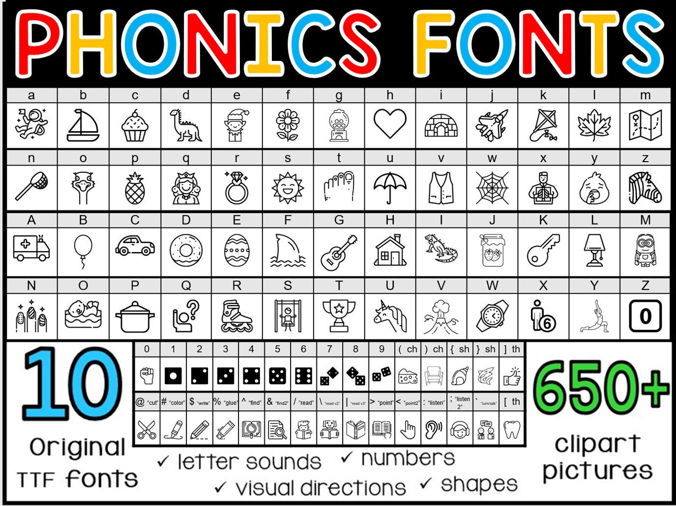 Font Bundle - 10 Phonics Clip Art Fonts - Etsy