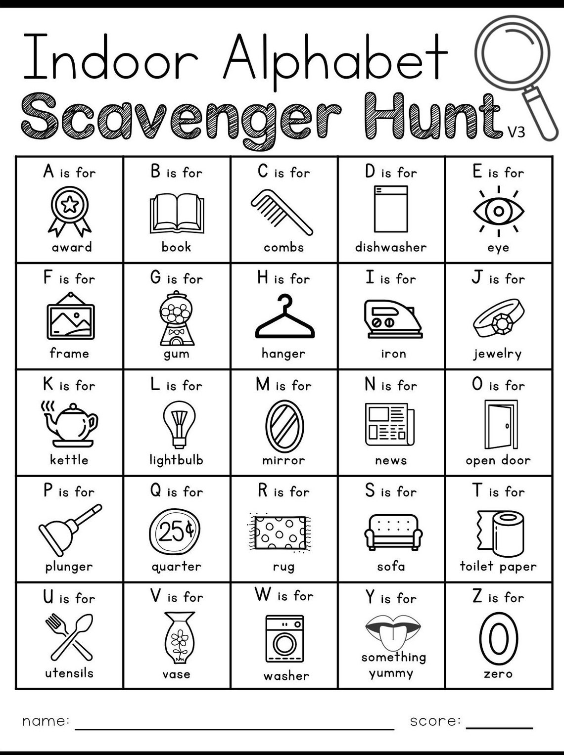 Indoor Scavenger Hunts With Pictures (12 Versions) - Printable Download ...